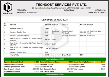 #1 Day Book Module in Vedmarg ERP, Types, Excel, PDF Formats